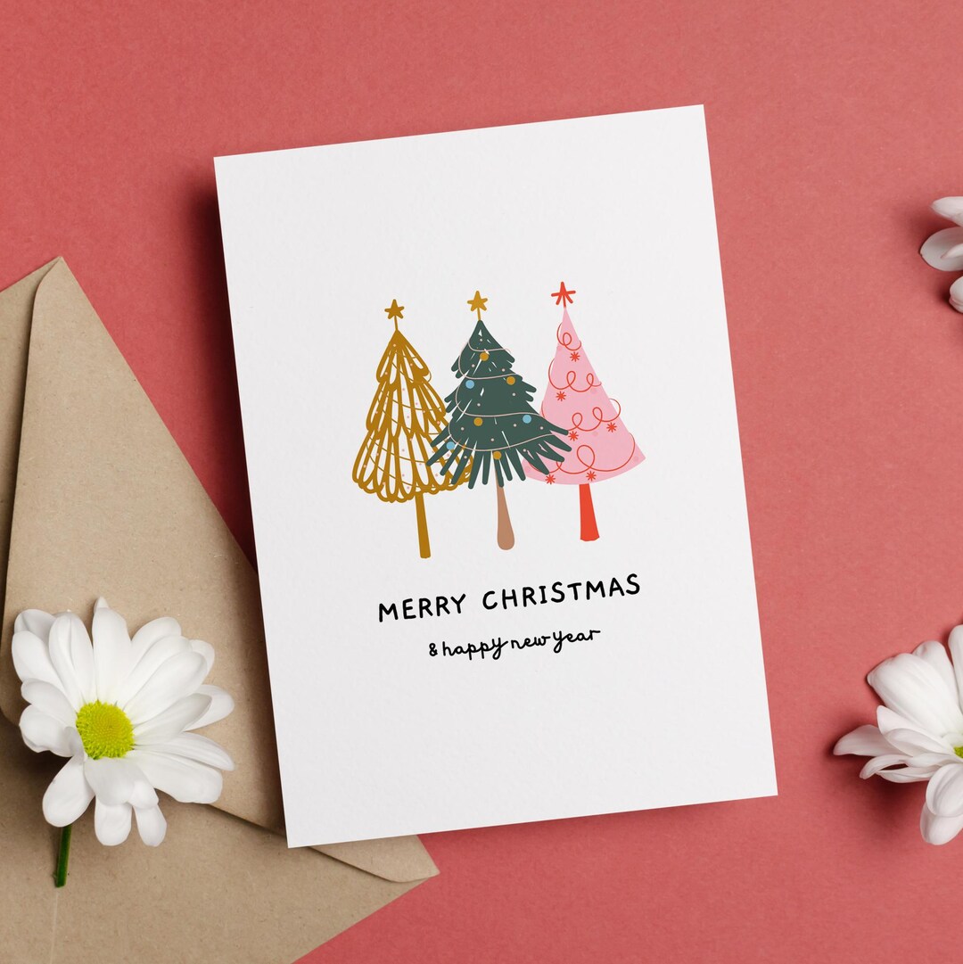 Printable Christmas Card – Snowman Trees Design (digital Download) - Etsy