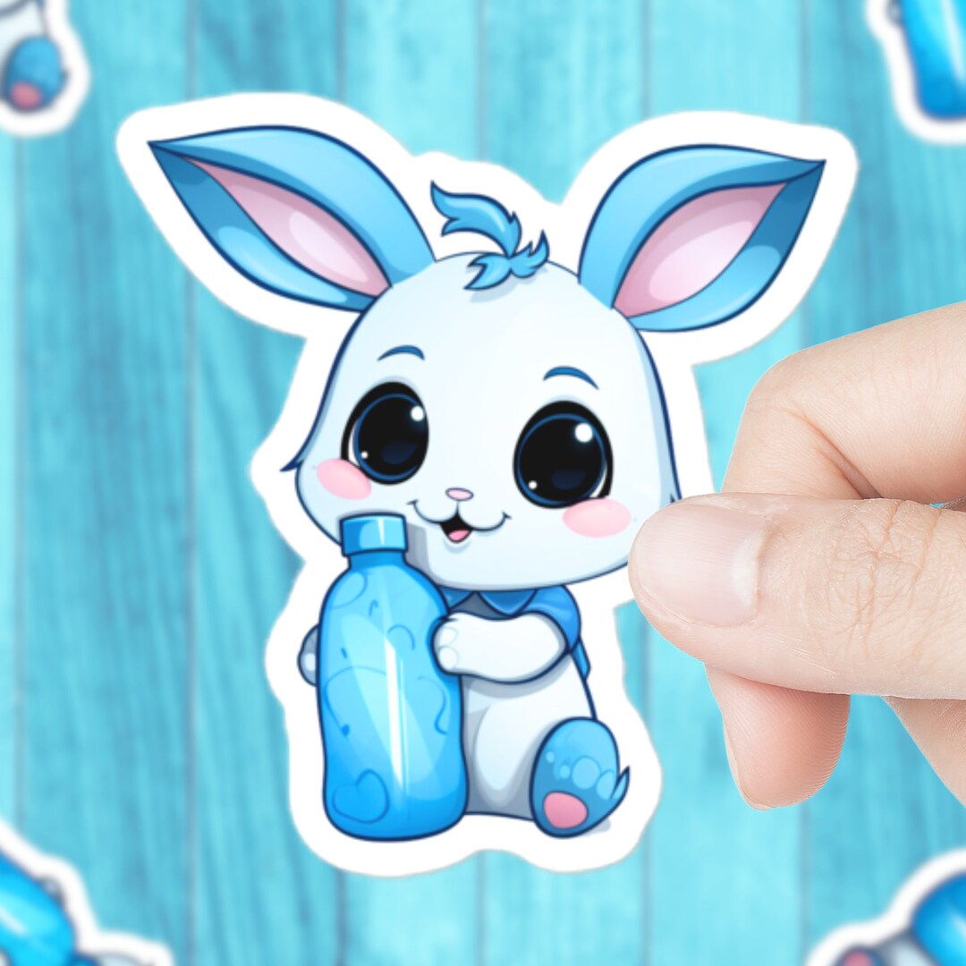 Blue Bunny Sticker | Water Bottle Sticker | Cute Animal Sticker | Cute ...