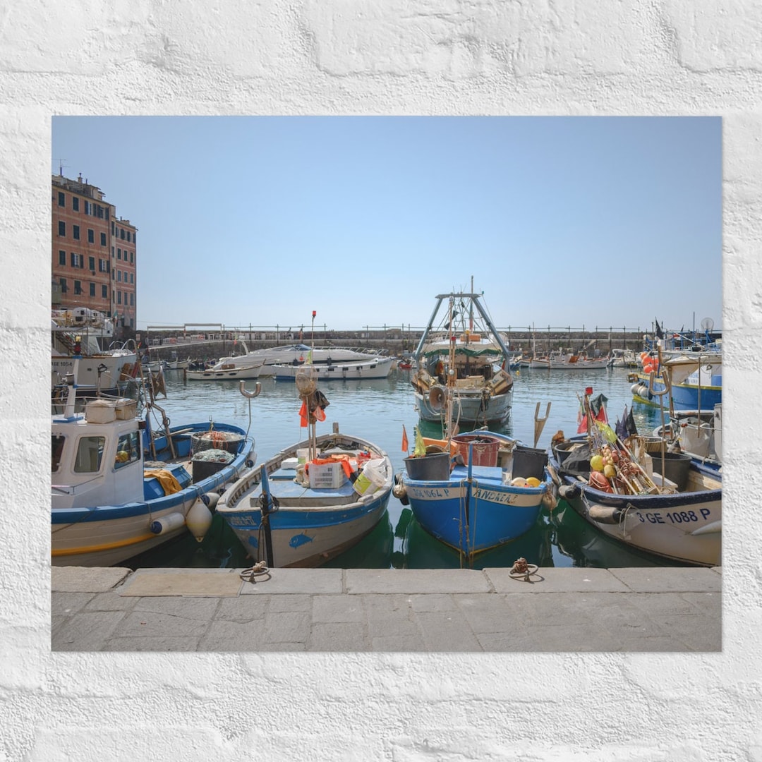 Italian Riviera Photo Print; Fishing Boats in Camogli Harbor ...