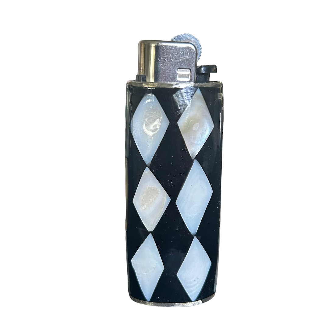 Vintage Handmade Abalone Shell Inlay Diamond Lighter Holder Case ...