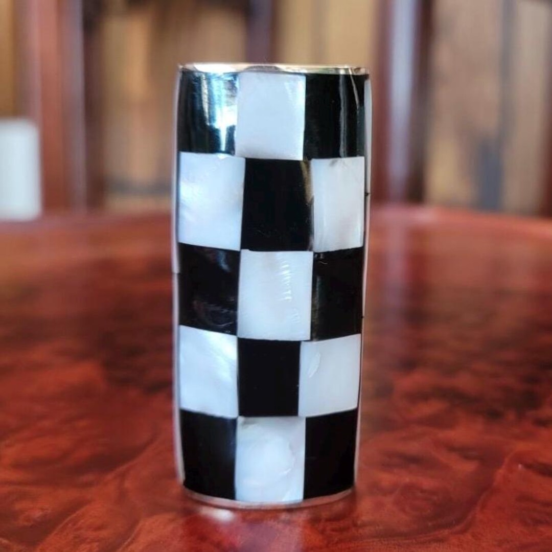 Vintage Artisan Handcrafted Black and White Checkerboard Lighter Case ...