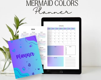 Printable Mermaid Monthly Planner PDF, Month at Glance Planner, Mermaid ...