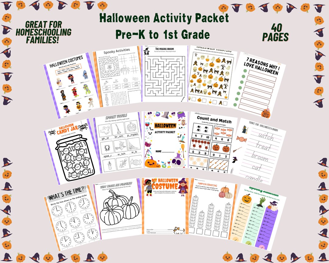 40 Pages Halloween Activity Packet Preschool to 1st Graders Homeschool ...