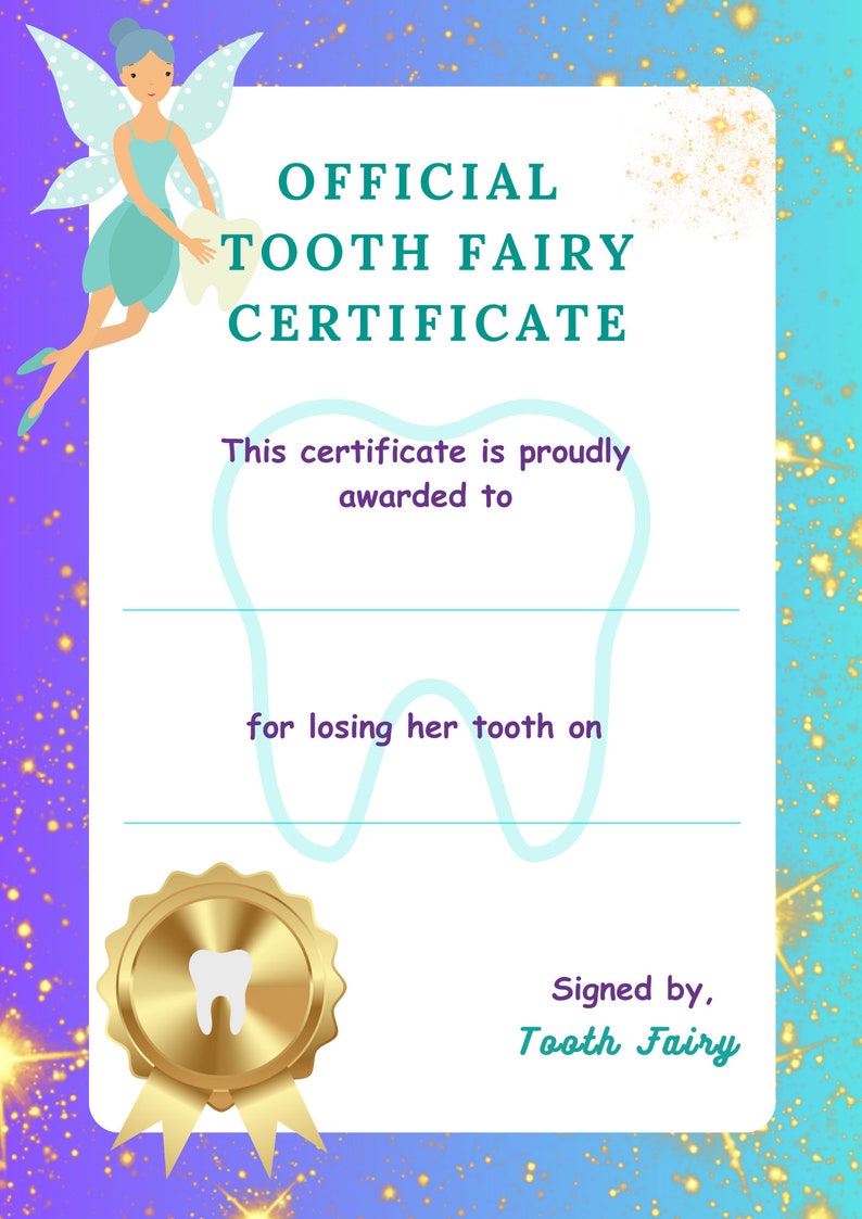 Tooth Fairy Certificate Printable Instant Download Boy Girl - Etsy