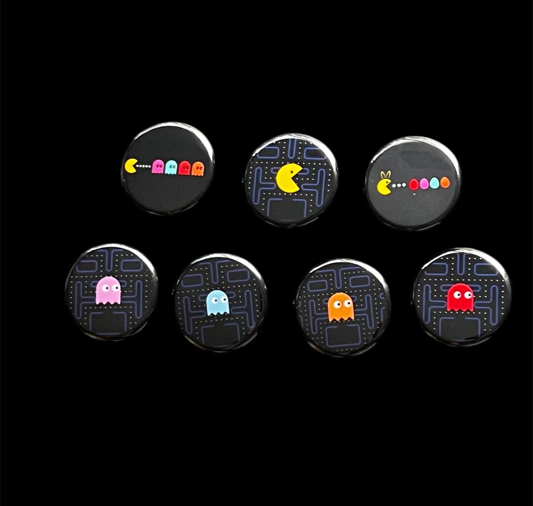 1/25 Inch Pac-man Pacman Arcade Pushback Pins Buttons Easter Bunny ...