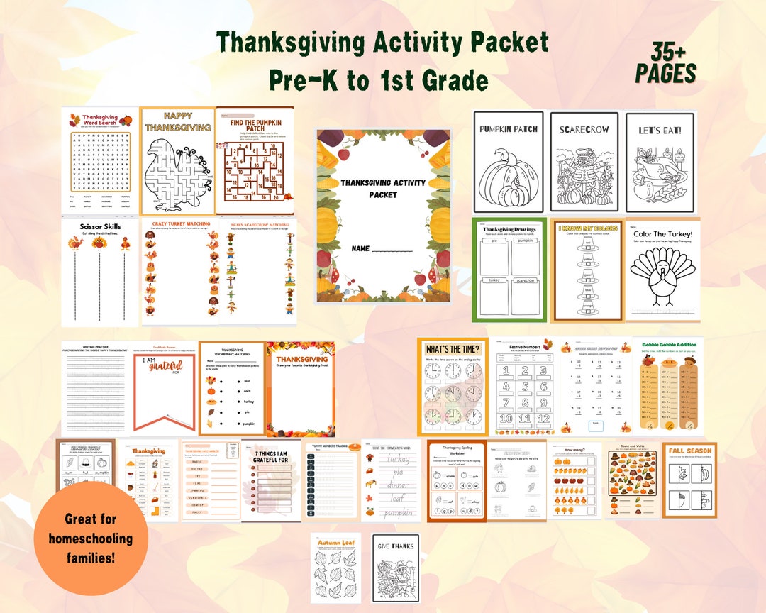 35+ Pages Thanksgiving Activity Packet Preschool 1st Graders Homeschool ...