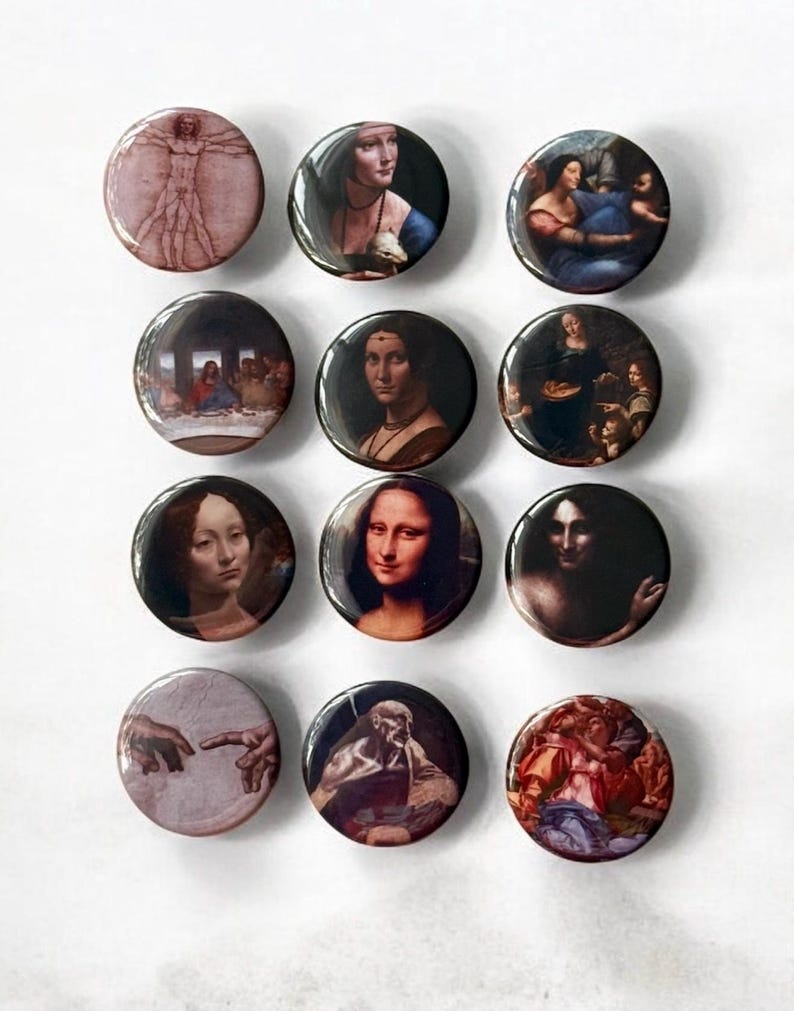 12 Pack 1.25 Inch Leonardo Da Vinci Pinback Buttons Italian Painter ...