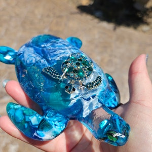 Blue Ocean Resin Turtle/ Glass / Gemstone / Custom Handmade / Turtle ...