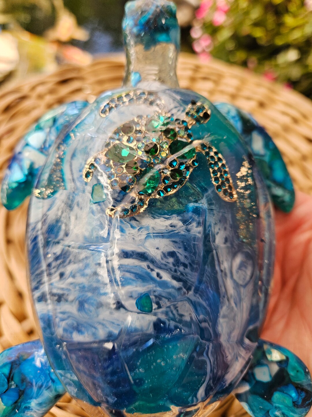 Blue Ocean Resin Turtle/ Glass / Gemstone / Custom Handmade / Turtle ...