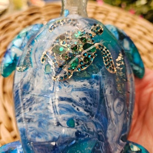 Blue Ocean Resin Turtle/ Glass / Gemstone / Custom Handmade / Turtle ...