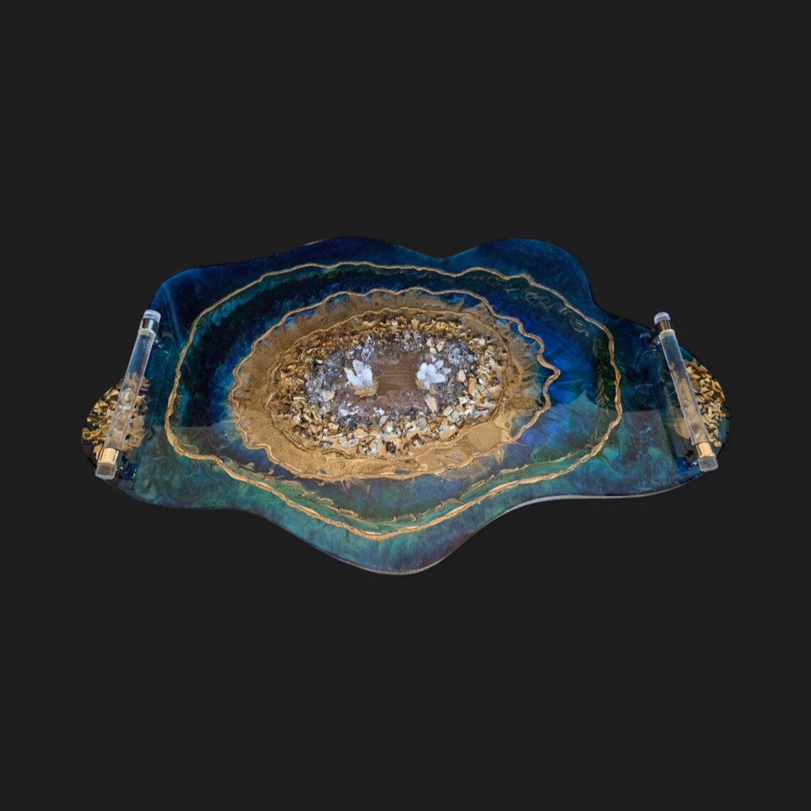 Resin Tray Art Large Quartz Geode Decorative Elegant Tray With Handles ...