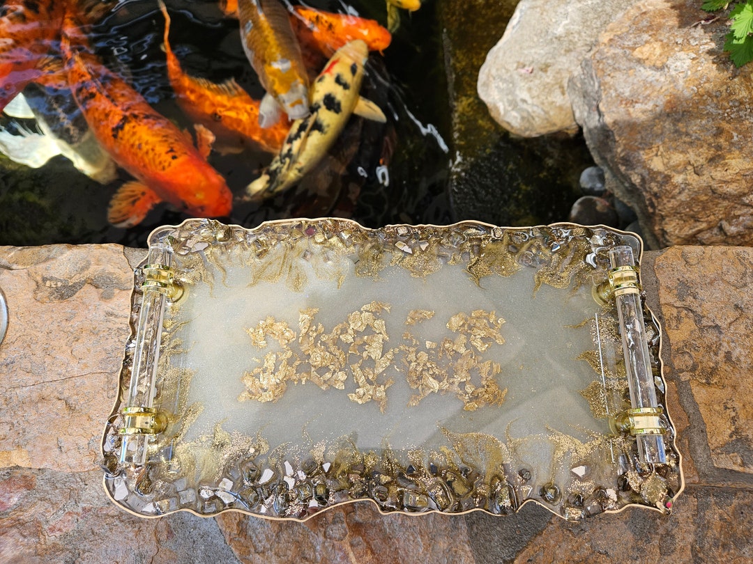 Multipurpose Resin Tray, Epoxied Serving Tray With Handles, Cream and ...