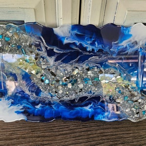River Table Serving Tray With Glass Elegant Decorative Tray W/ Silver ...