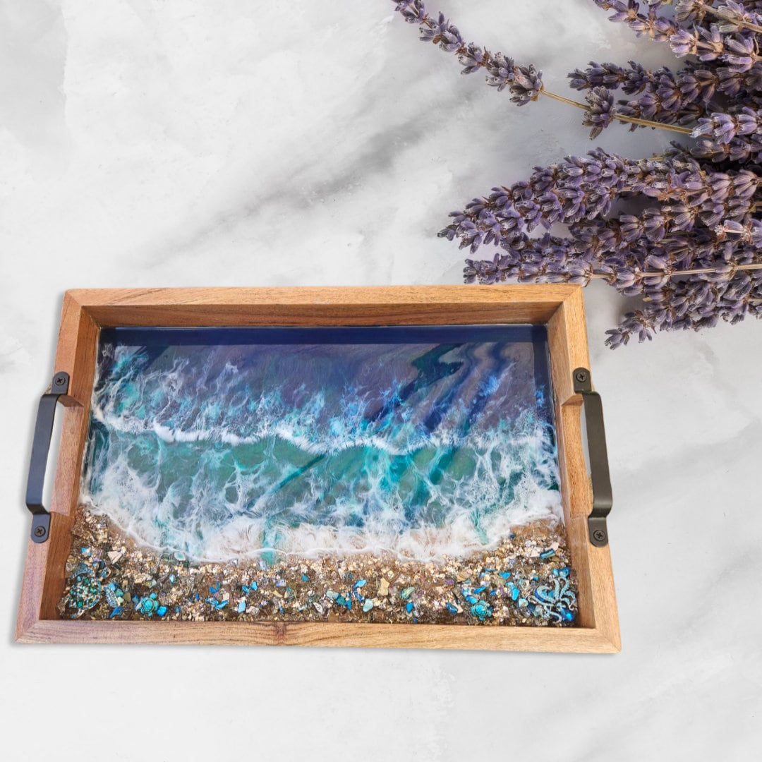 Beach Resin Serving Tray Ocean Charcuterie Board - Etsy