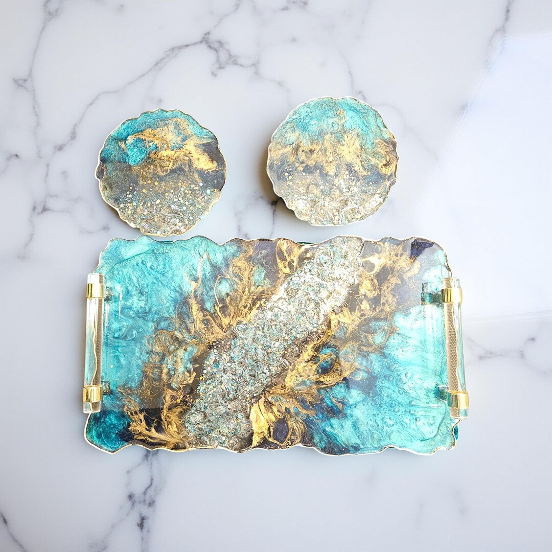 HANDMADE 14x8 Decorative Resin Glass River Tray Epoxied Tray Elegant ...