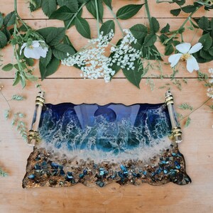 HANDMADE Large Decorative Ocean and Waves Resin Tray Glass Elegant Tray ...