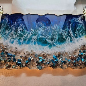HANDMADE Large Decorative Ocean and Waves Resin Tray Glass Elegant Tray ...