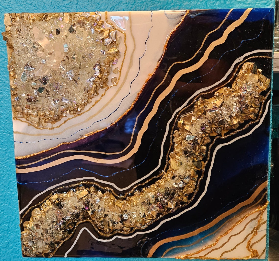 12x12 Geode Resin Art / Epoxy Art / Gold / Gold Geode / Resin - Etsy