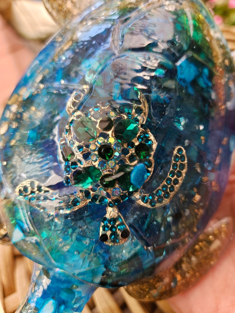 Blue Ocean Resin Turtle/ Glass / Gemstone / Custom Handmade / Turtle ...
