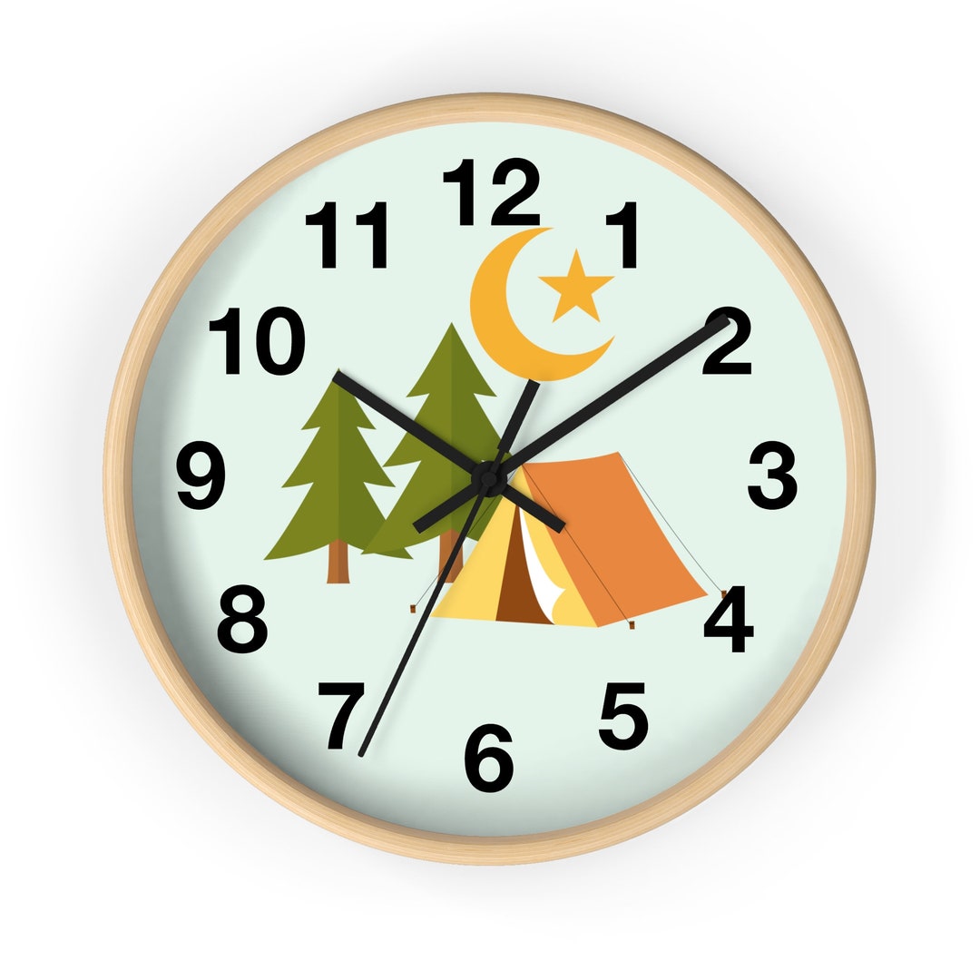 Camping Fun Wall Clock Silly Clock Colorful Classroom Clock Personalize ...