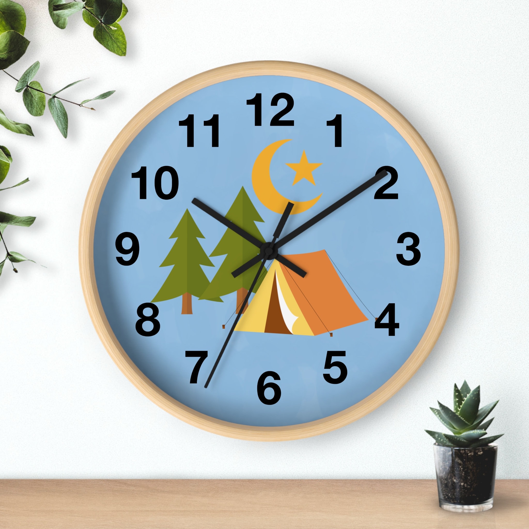Camping Fun Wall Clock Silly Clock Colorful Classroom Clock Personalize ...
