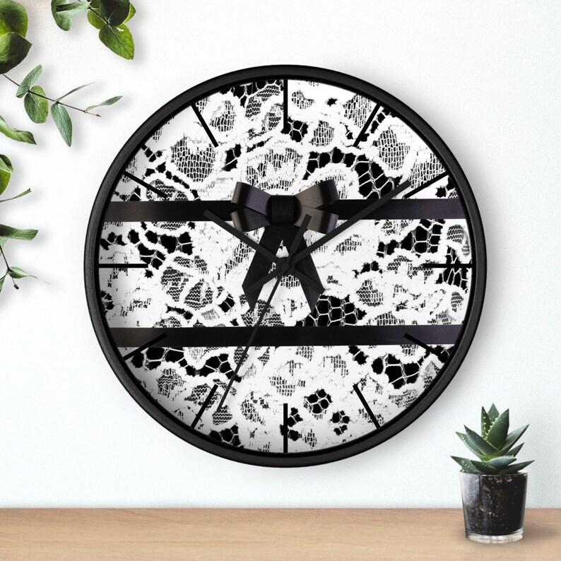 Dark Coquette Clock Black White Lace Custom Wall Clock Personalize the ...