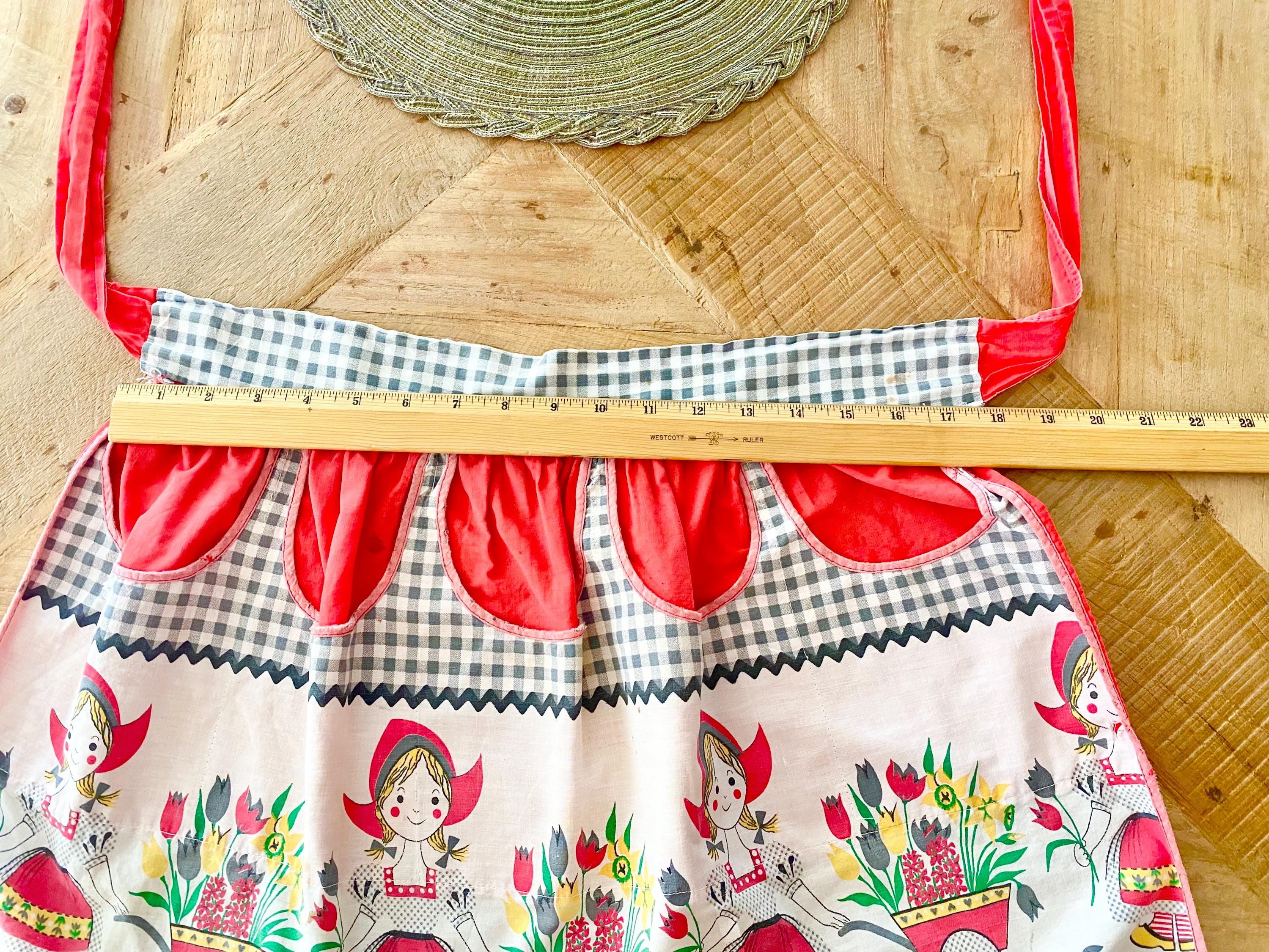 Vintage 1950s Tulip & Dutch Girl Apron: Red Gingham Cottagecore Kitchen ...