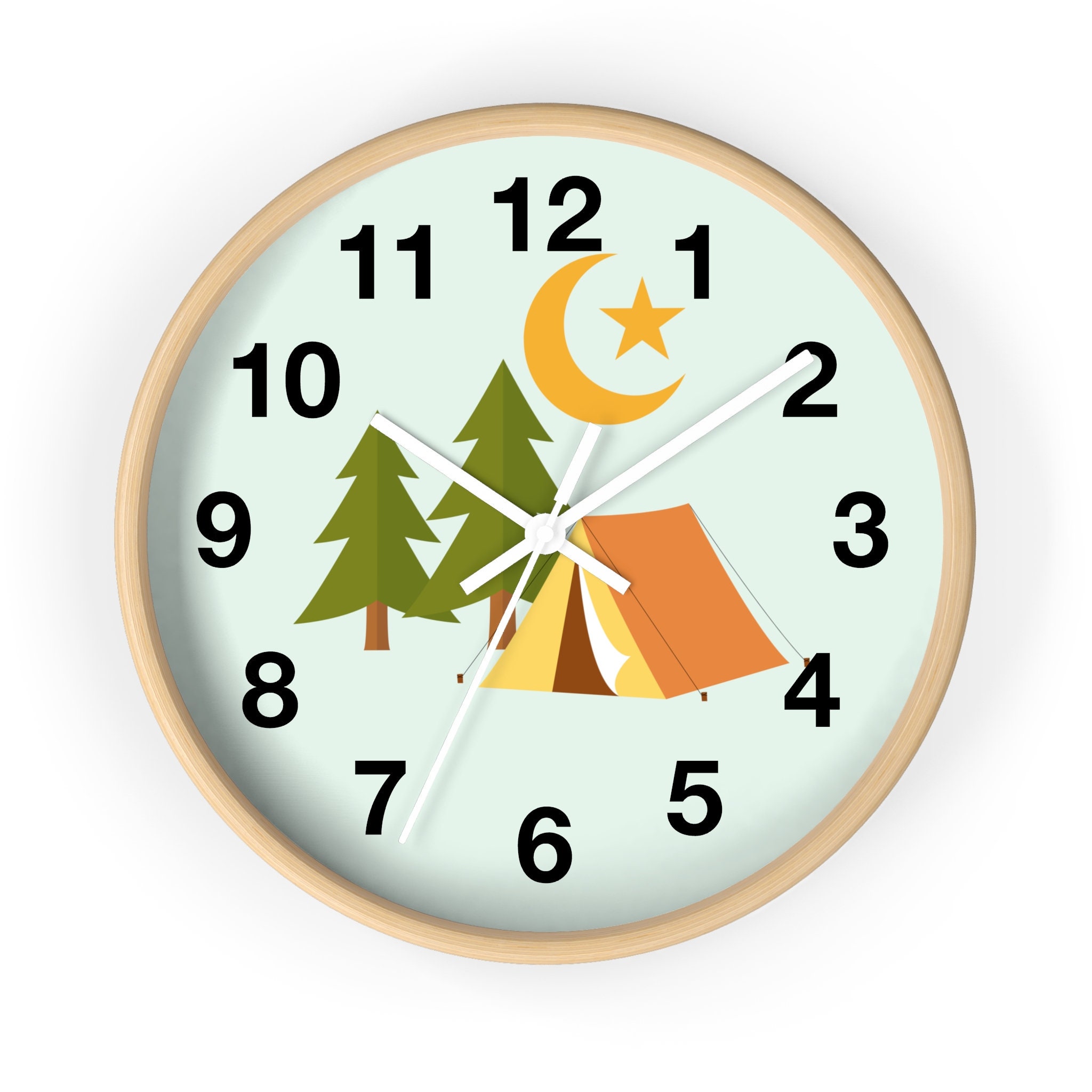 Camping Fun Wall Clock Silly Clock Colorful Classroom Clock Personalize ...