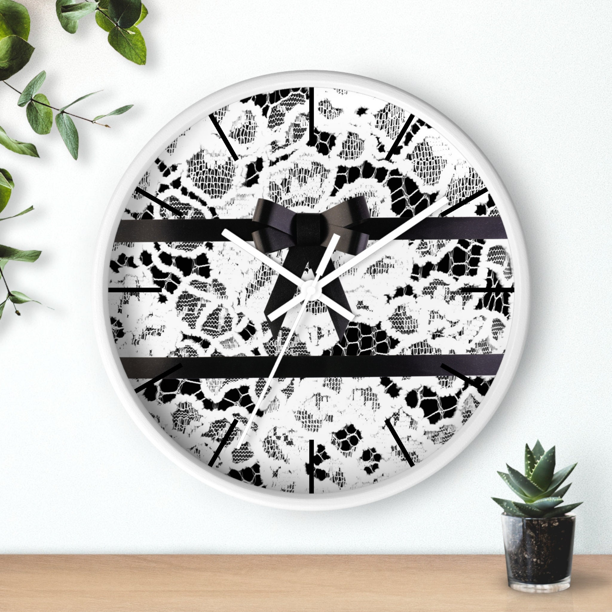 Dark Coquette Clock Black White Lace Custom Wall Clock Personalize the ...