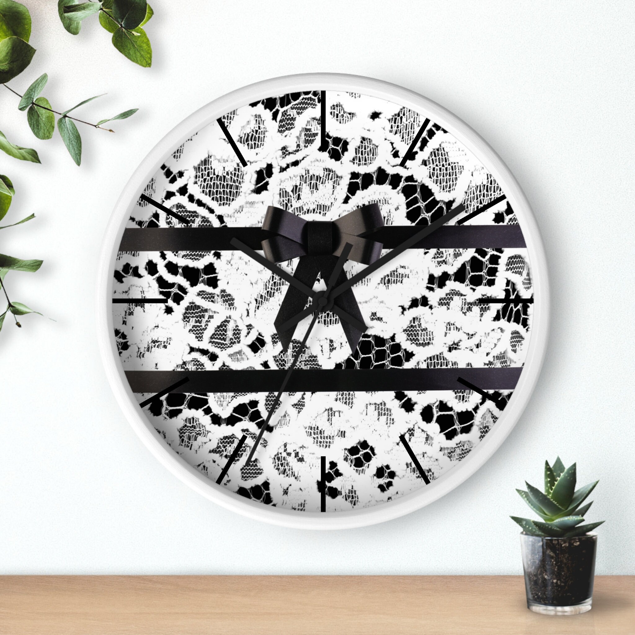 Dark Coquette Clock Black White Lace Custom Wall Clock Personalize the ...