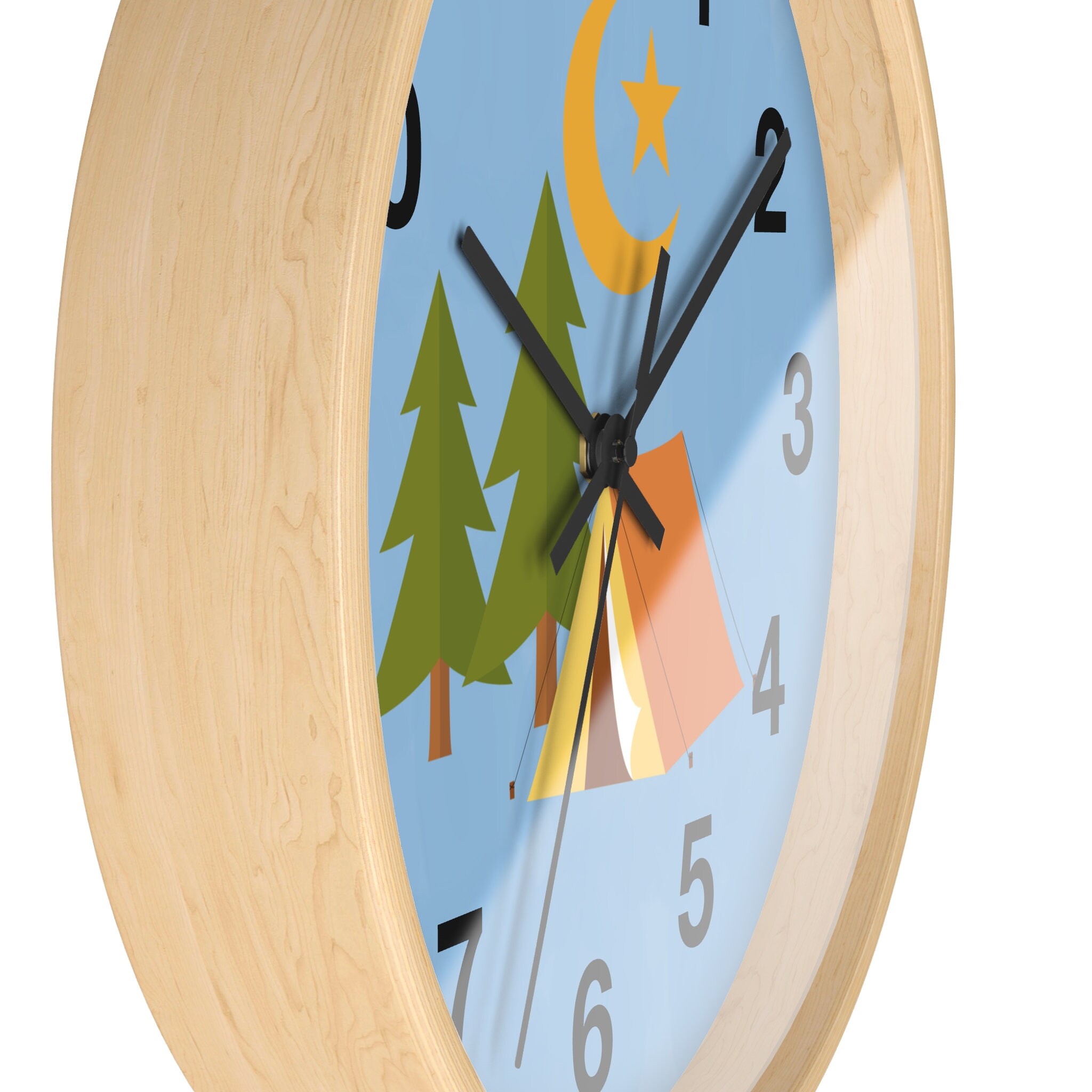 Camping Fun Wall Clock Silly Clock Colorful Classroom Clock Personalize ...