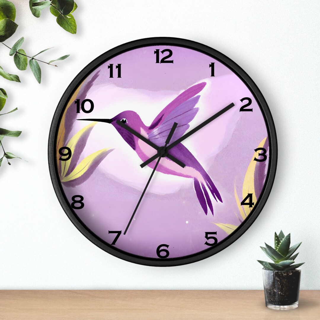 Hummingbird Clock Quiet Wall Clock Colorful Classroom Clock Personalize ...