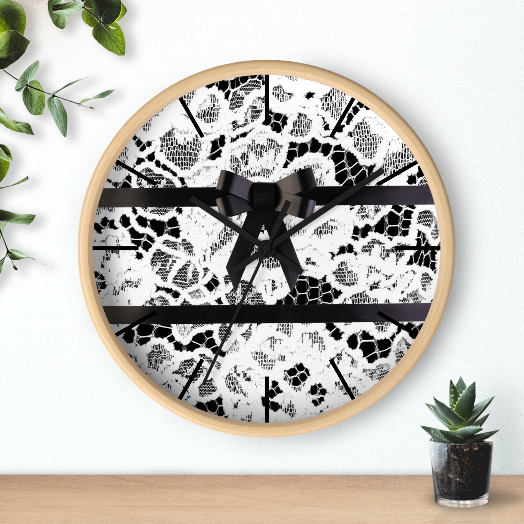 Dark Coquette Clock Black White Lace Custom Wall Clock Personalize the ...