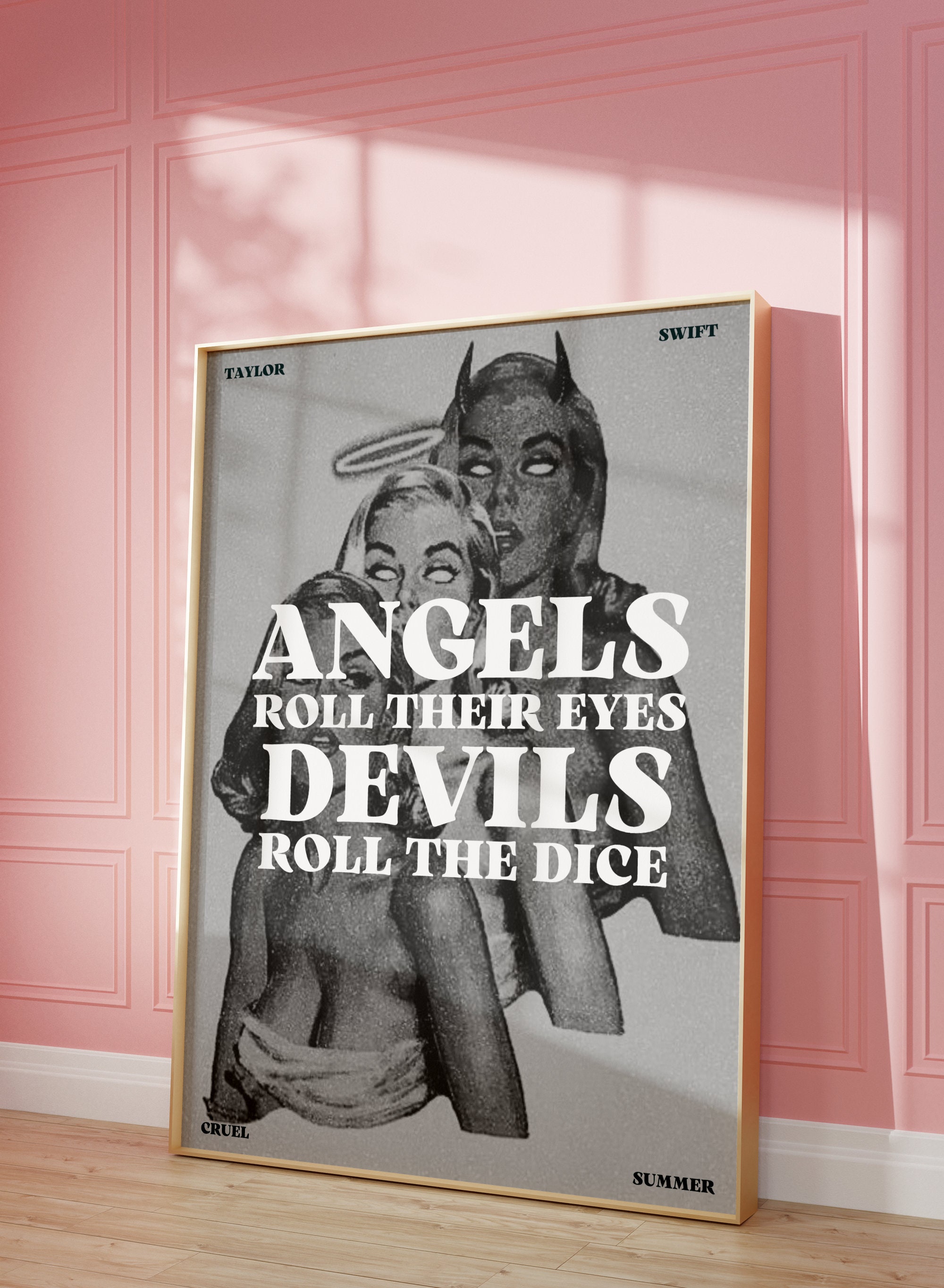 Taylor Cruel Summer Print, Pink Wall Art, Devils Roll the Dice, Checks ...