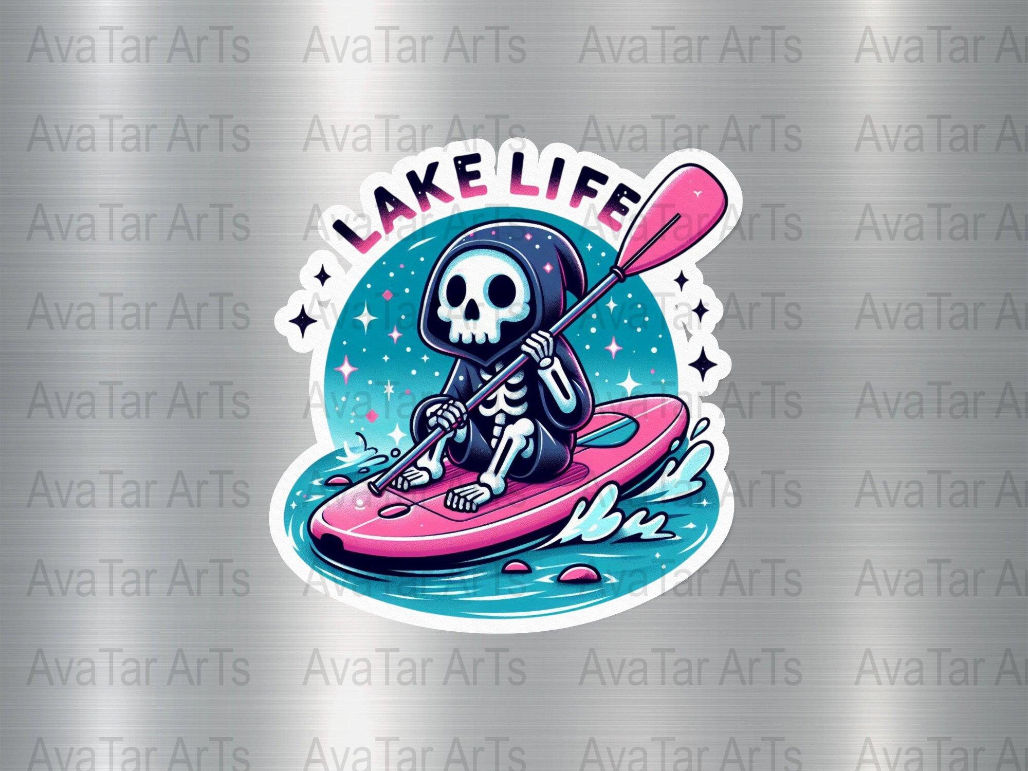 Lake Life Skeleton Kayaking Digital Print, Colorful Paddling Skull ...