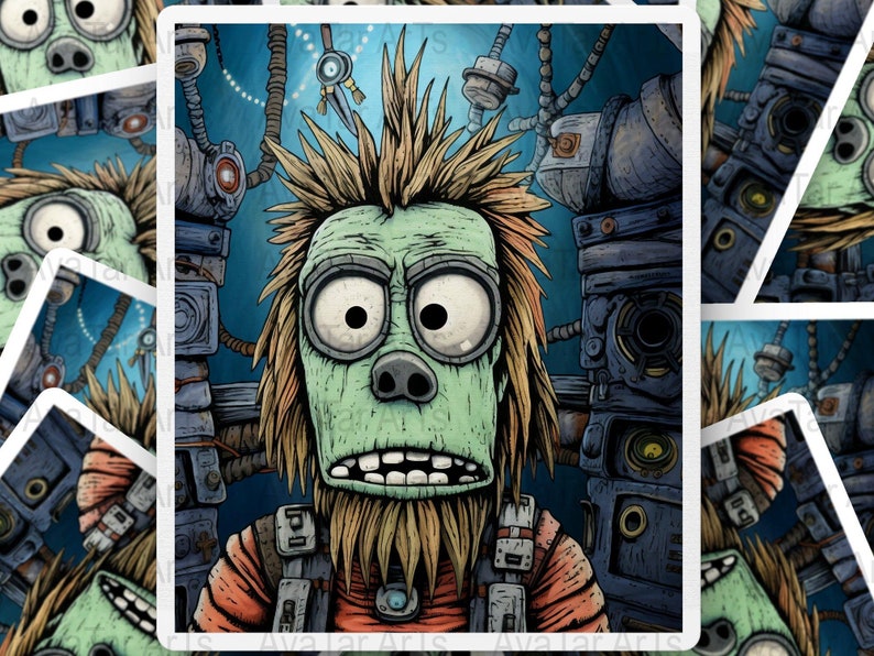 Punk Zombie Illustration, Cyberpunk Undead Art, Digital Print, Sci-fi ...