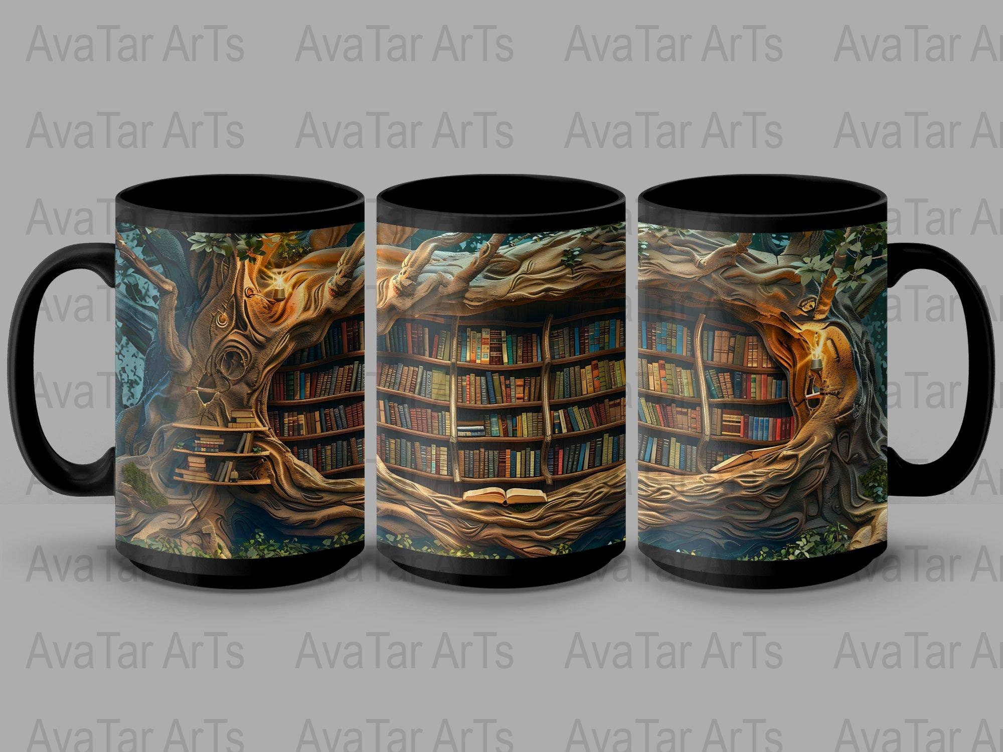 3D Enchanted Forest Library Bookshelf 3D Mug, Fantasy Tree Book Lover ...