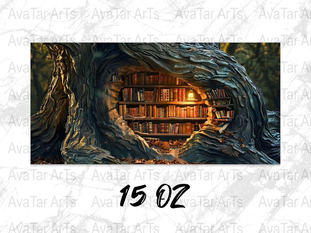 3D Enchanted Forest Library Bookshelf Mug, Unique 3D Wrap Coffee Cup ...