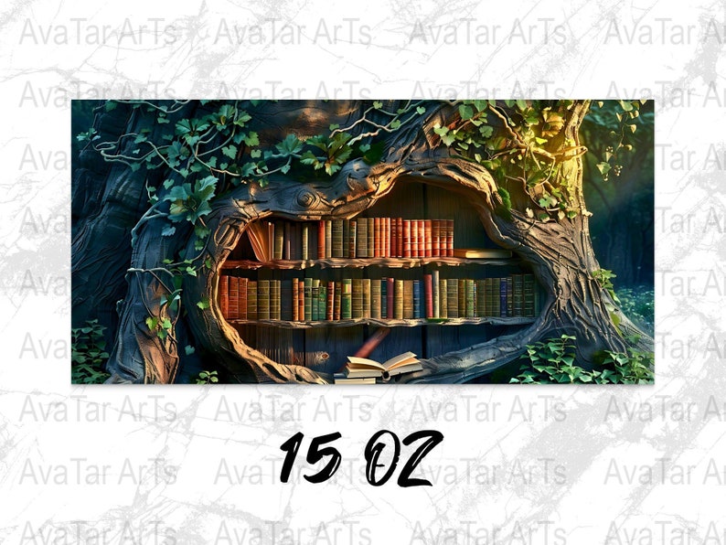 3D Enchanted Forest Bookshelf 3D Mug Wrap, Magical Tree Library Coffee ...