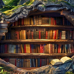 3D Enchanted Forest Bookshelf Mug, 3D Magical Tree Library Coffee Cup ...