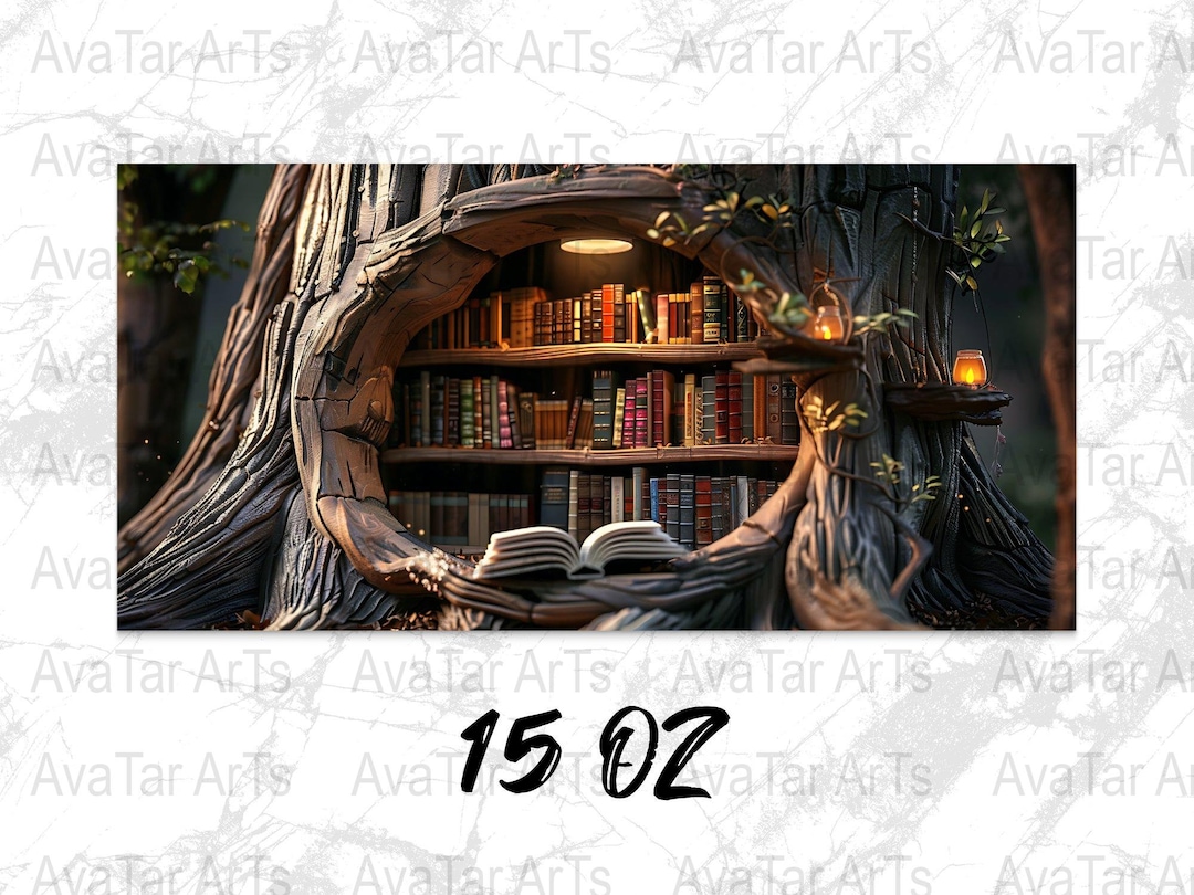 3D Enchanted Forest Bookshelf 3D Coffee Mug, Magical Tree Library Mug ...