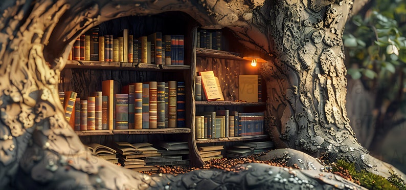 Enchanted Forest Bookshelf Tree 3D Wrap Around Mug, Unique Coffee Tea ...