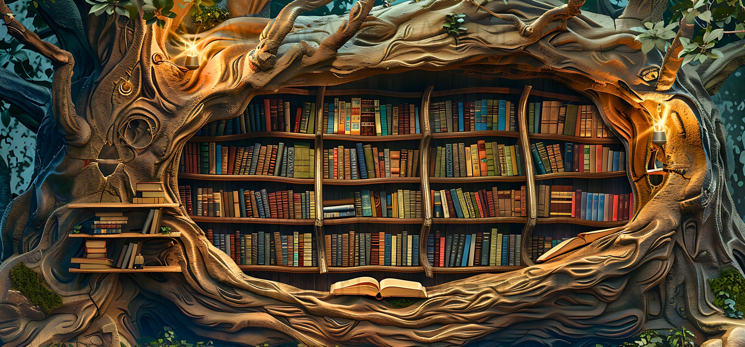 3D Enchanted Forest Library Bookshelf 3D Mug, Fantasy Tree Book Lover ...