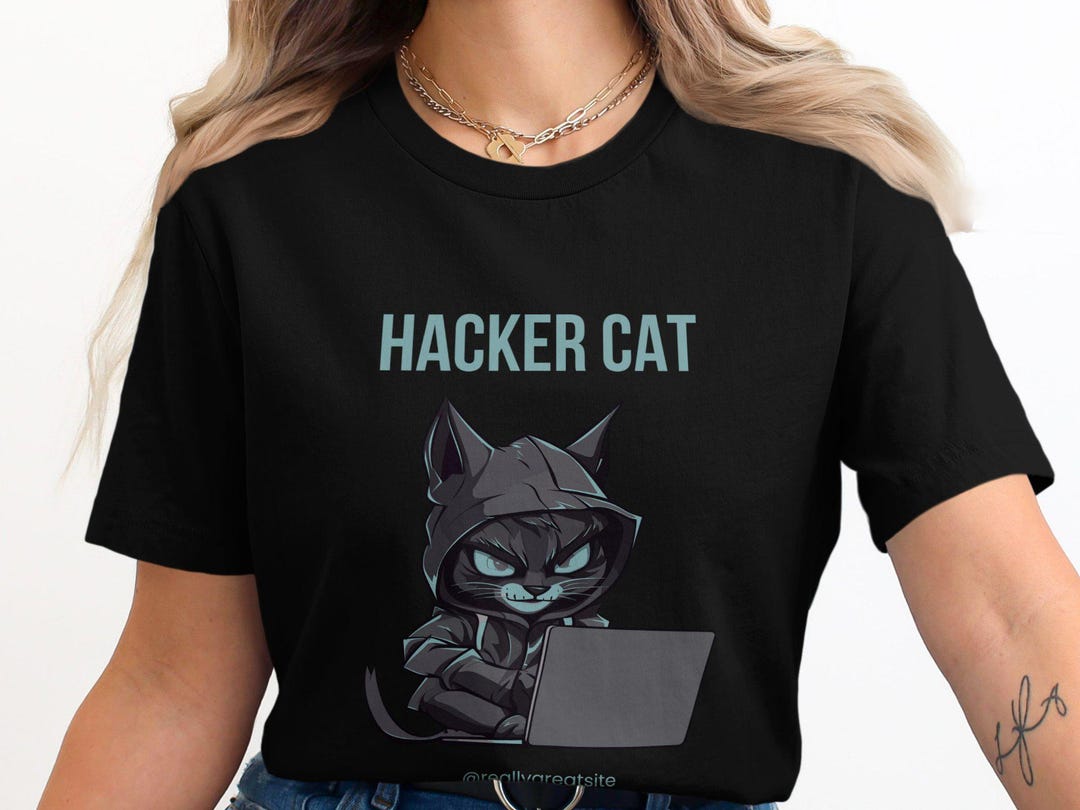 Hacker Cat Tee, Cute Black Cat Shirt, Funny Cat Lover Gift, Hacker Cat ...