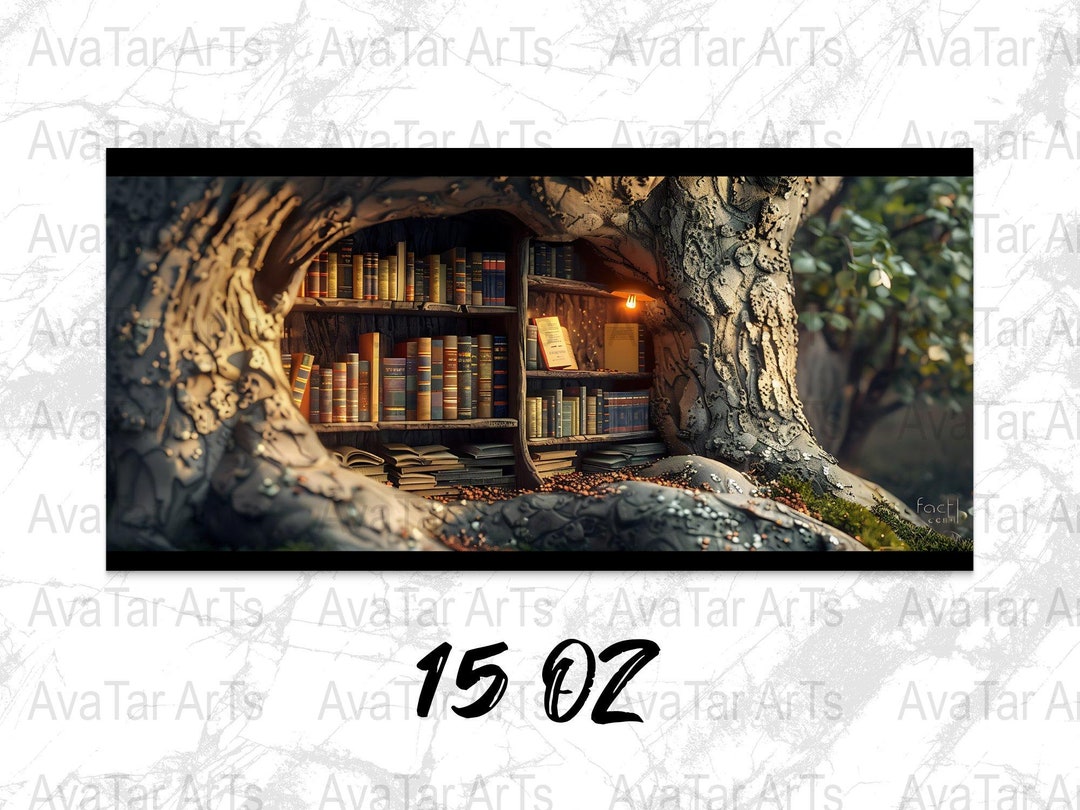 Enchanted Forest Bookshelf Tree 3D Wrap Around Mug, Unique Coffee Tea ...