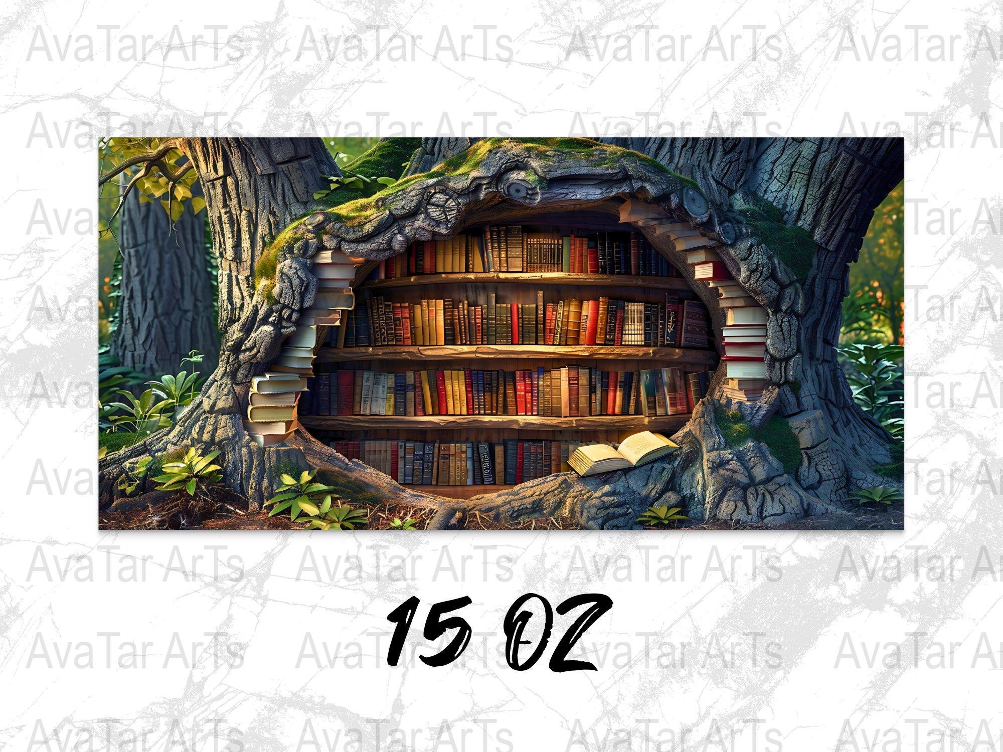 3D Enchanted Forest Bookshelf Mug, 3D Magical Tree Library Coffee Cup ...