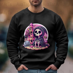Cute Grim Reaper Digital Art, Pastel Gothic Print, Fantasy Castle ...