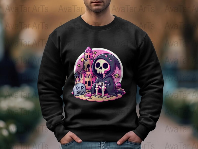 Cute Grim Reaper Digital Art, Pastel Gothic Print, Fantasy Castle ...