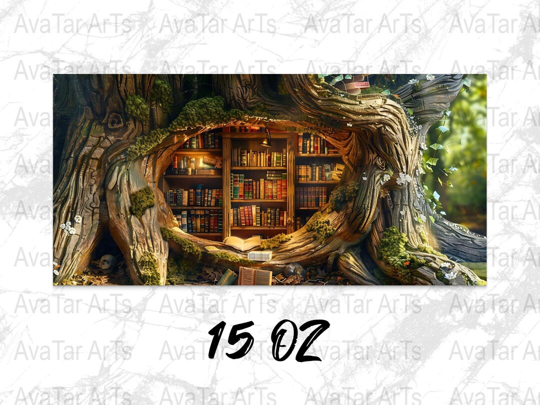 3D Enchanted Forest Library Bookshelf 3D Coffee Mug, Unique Literary ...