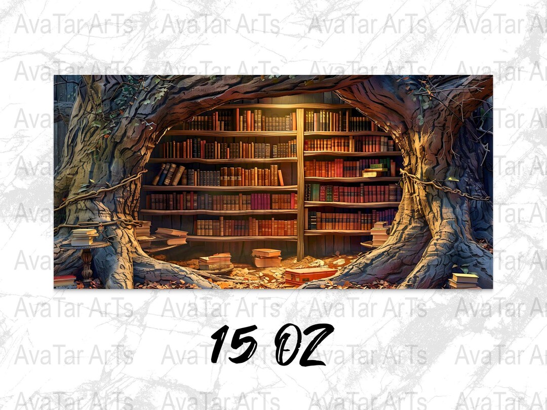 3D Enchanted Forest Bookshelf 3D Wrap Mug, Fairy Tale Tree Library ...